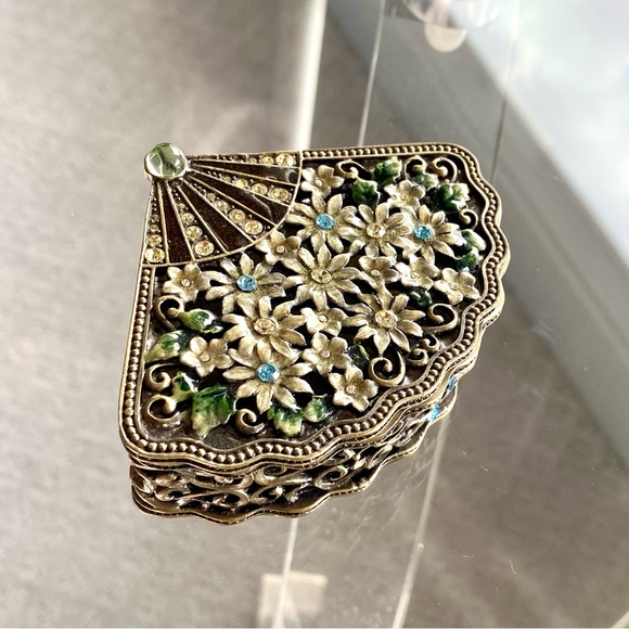 Other | Fan Shaped Rhinestones Decorated Metal Trinkets Box | Poshmark